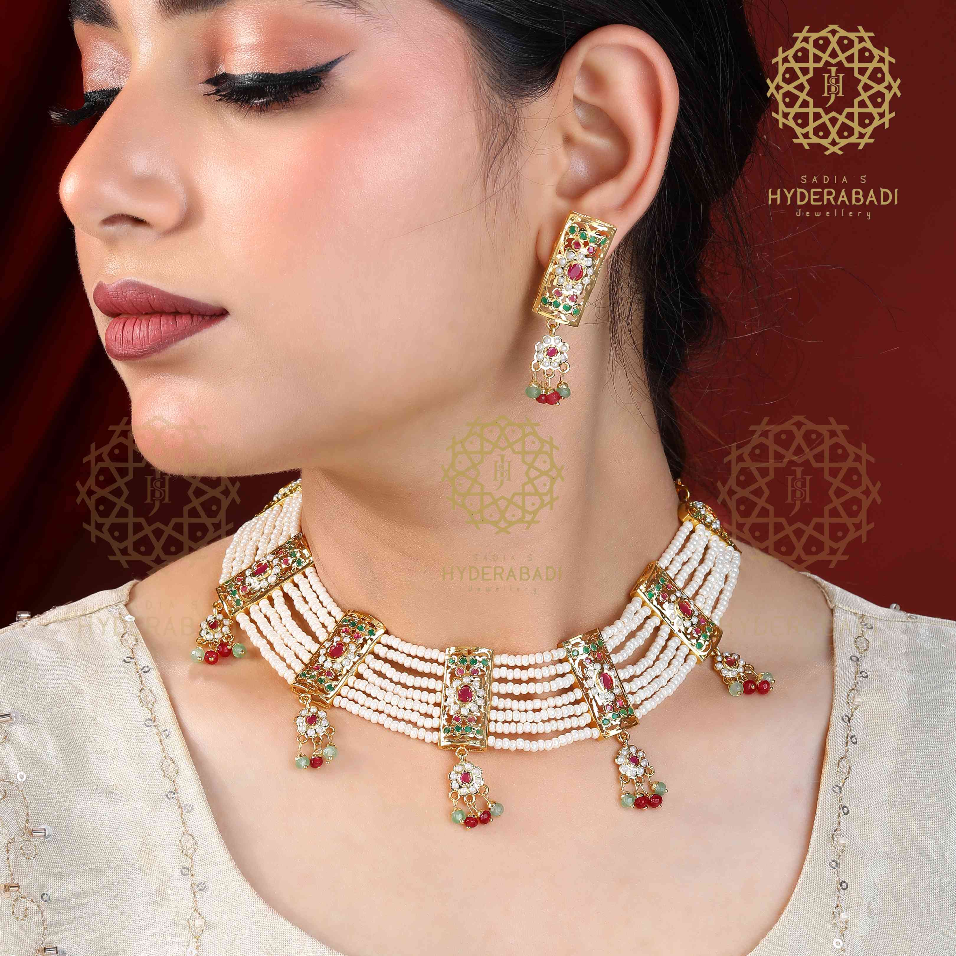 Meesam Red Green Poth Necklace – Sadiahyderabadi