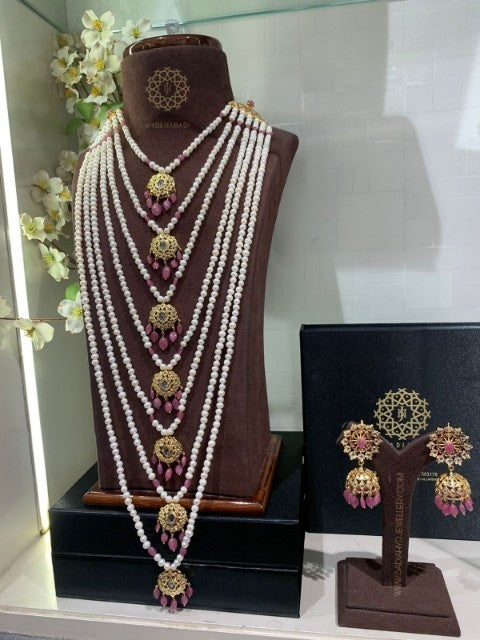 Mubasshira Light Pink Real Ruby Real Pearl Satlada – Sadiahyderabadi