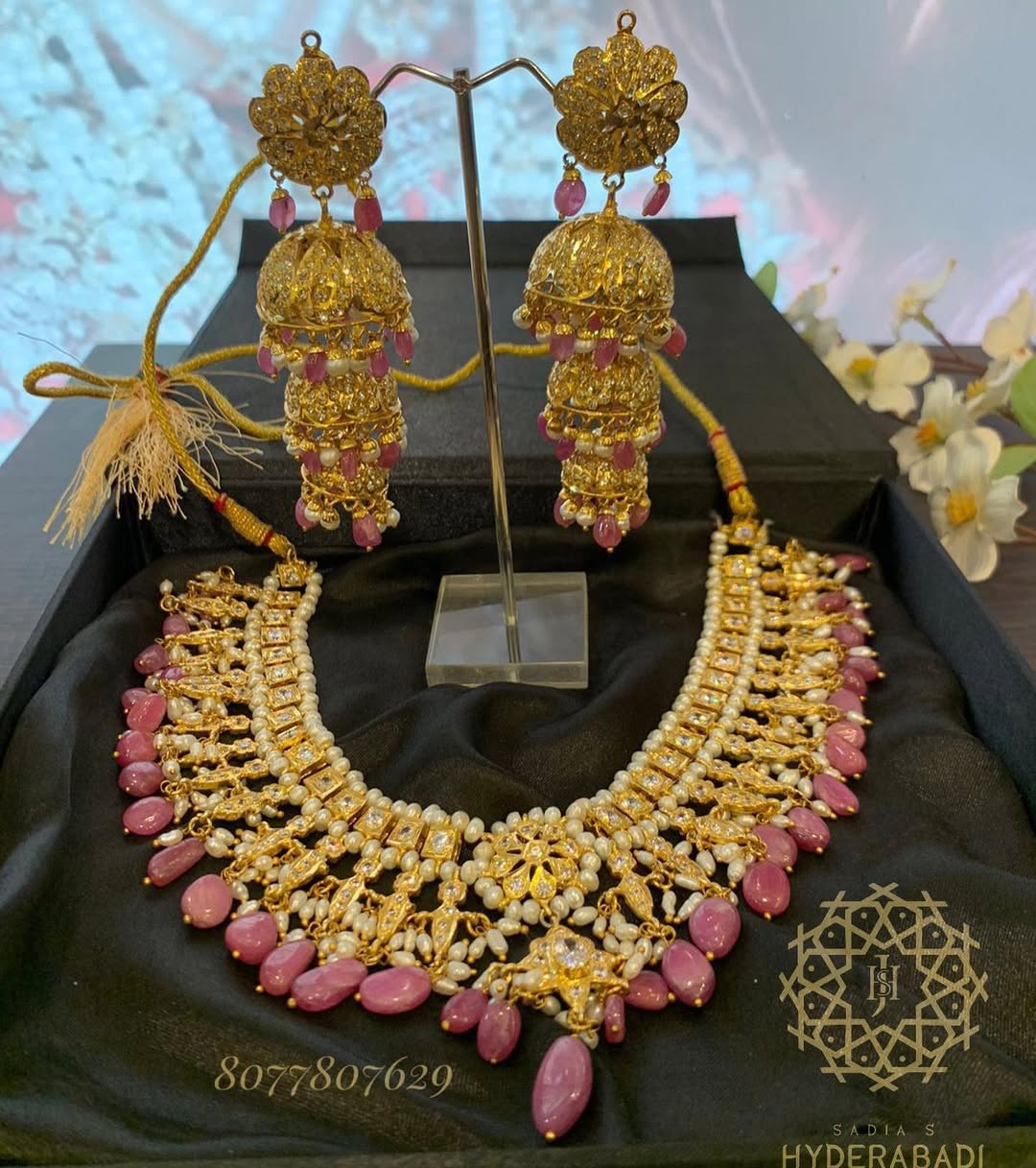Aira Light Pink Real Ruby with Real Pearl Champakali – Sadiahyderabadi